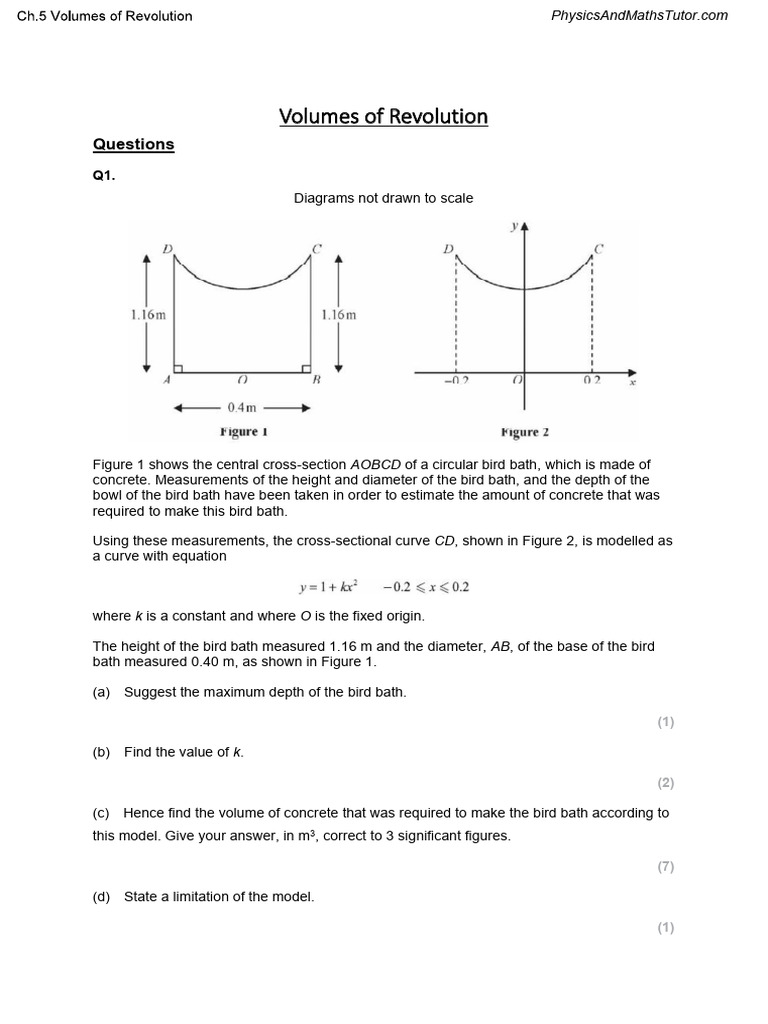 Volumes of Revolution Qs and MS | PDF | Circle | Cartesian Coordinate ...