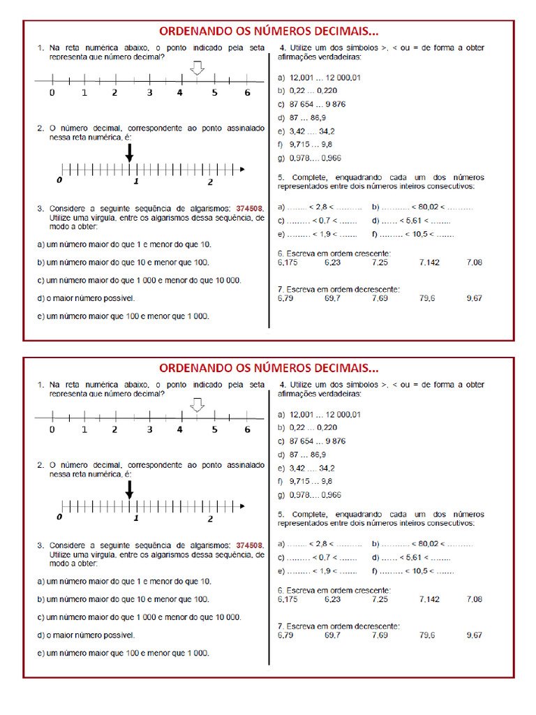 Decimais Na Reta Numérica | PDF