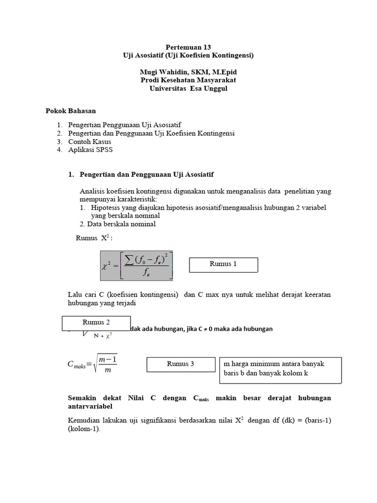 Pertemuan 13 Uji Koefisien Kontingensi Mursal | PDF