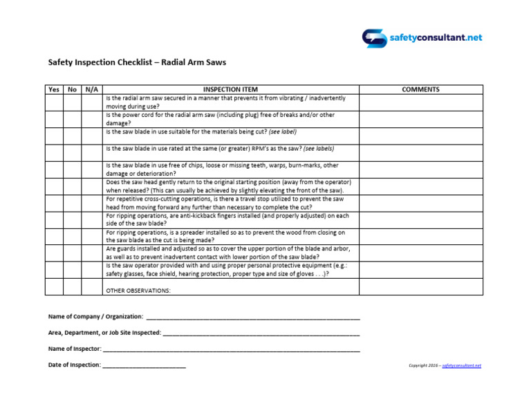 Safety-Inspection-Checklist-Radial-Arm-Saws | PDF