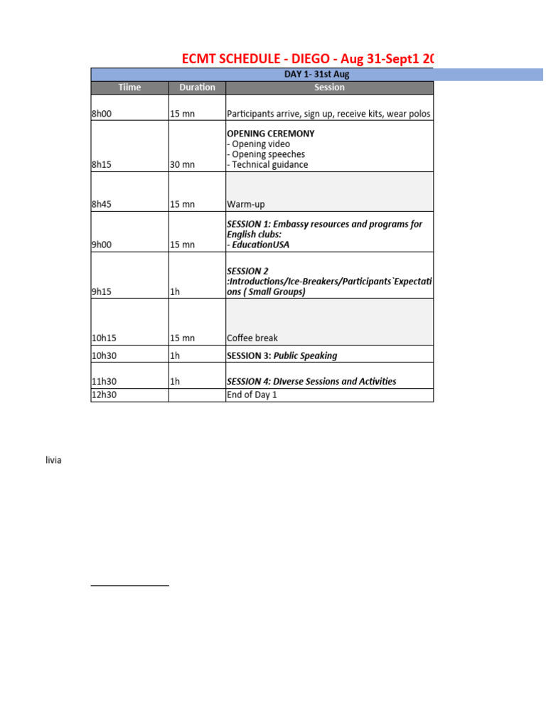 ECMT 2023 Schedule - Antsiranana | PDF