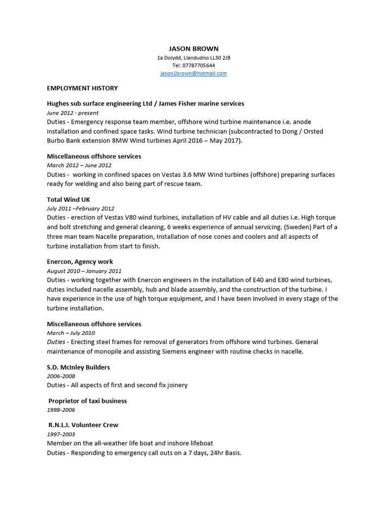 Jason Brown CV 2021 | PDF | Wind Turbine | Wind Power
