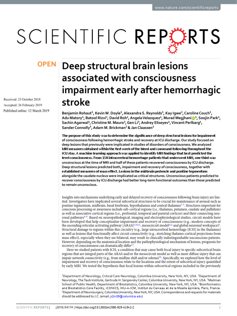 43 Deep Structural Brain Lesions Associated With Consciousness ...