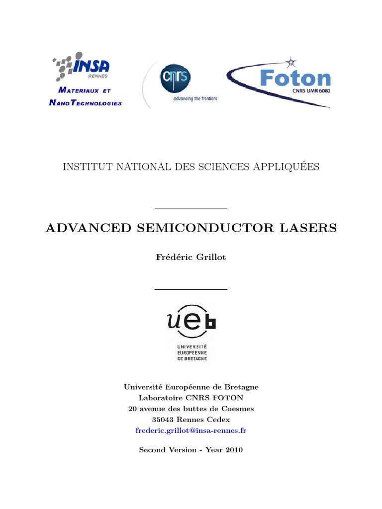 Advanced Semiconductor Lasers | Download Free PDF | Laser | Laser Diode