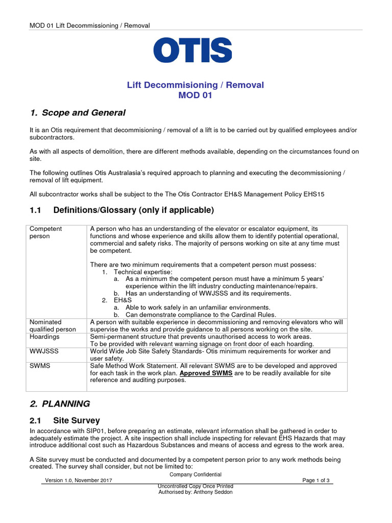 Lift-Decommisioning_Removal-MOD-01 | PDF | Elevator | Safety