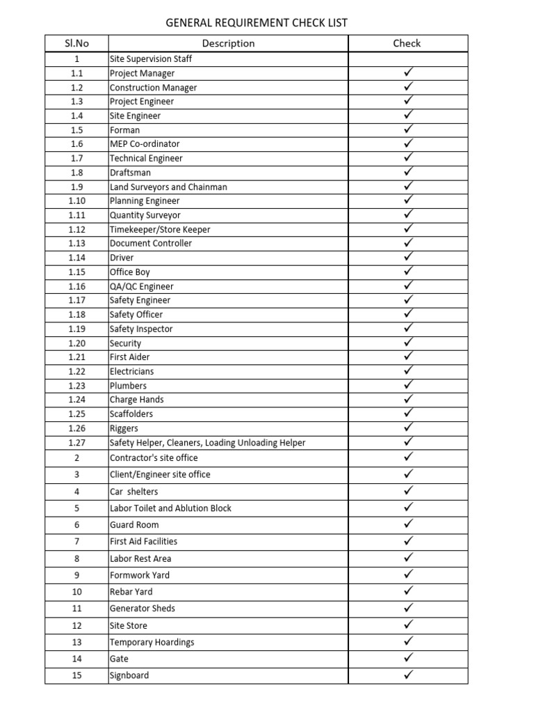 General Requirement Check List | PDF | Engineering