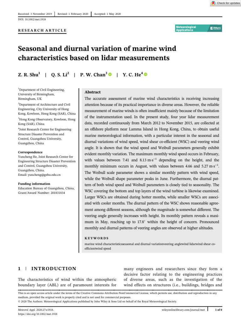 Meteorological Applications - 2020 - Shu - Seasonal and Diurnal Variation of Marine Wind ...