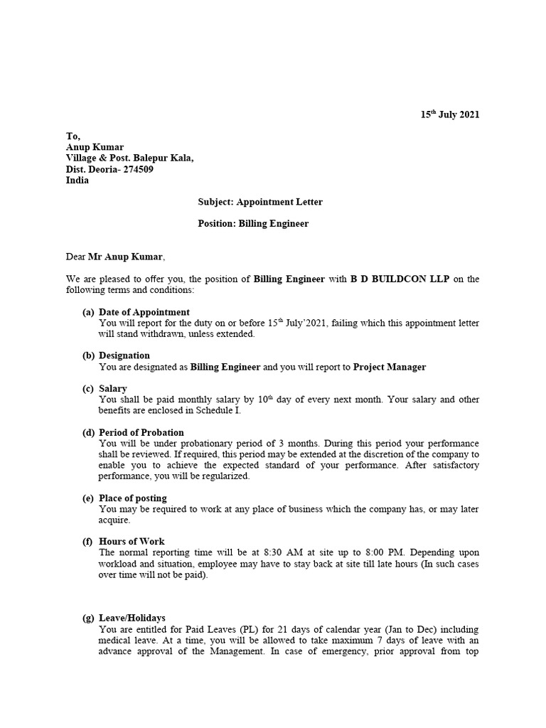 HR - STAFF APPOINTMENT LETTER | PDF | Salary | Employment