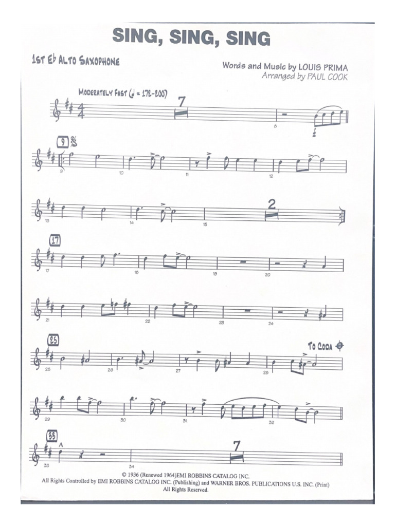 SING, SING, SING - Arr. Paul Cook | PDF