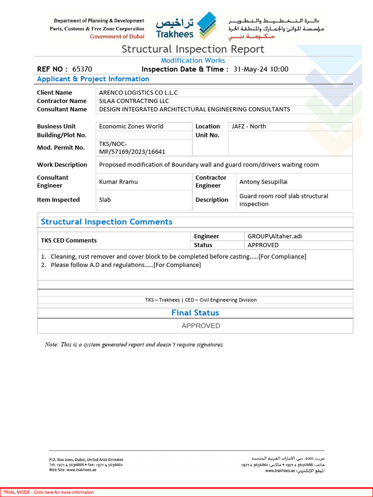 Inspection Report 1 | PDF