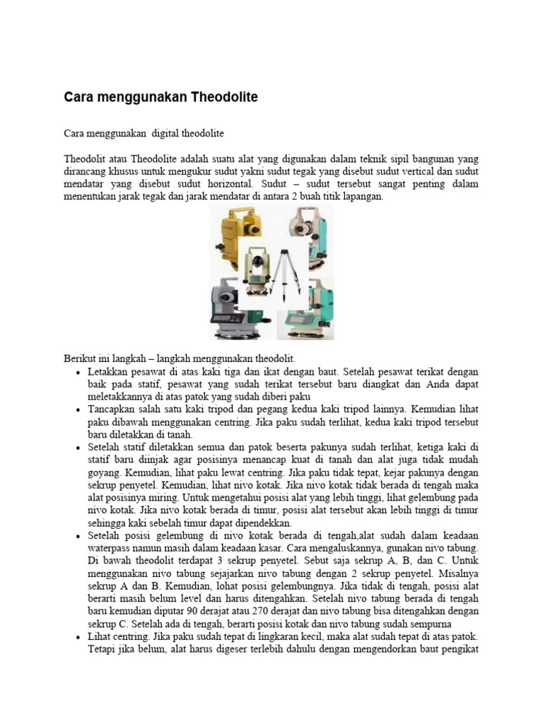 Cara Menggunakan Theodolite | PDF
