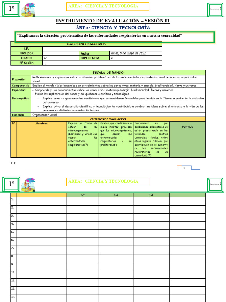 1°-Instrumento de Evaluacion-Sesion1-Semana 1-Exp02-Cyt-1 | PDF