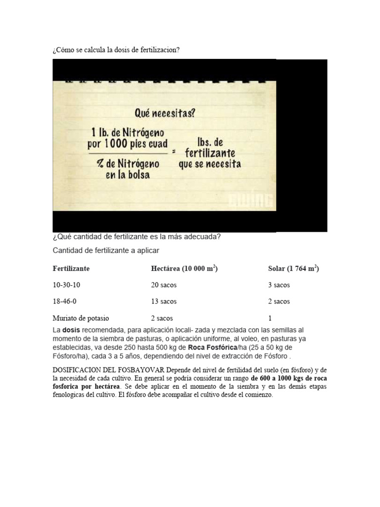 Cómo Se Calcula La Dosis de Fertilizacion | PDF