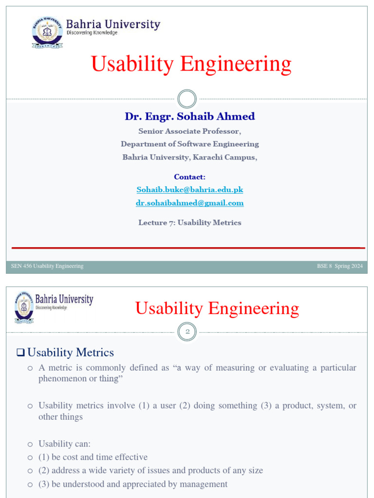 Lecture 7 UE Usability Metrics 08032024 081244pm | PDF | Usability | Design