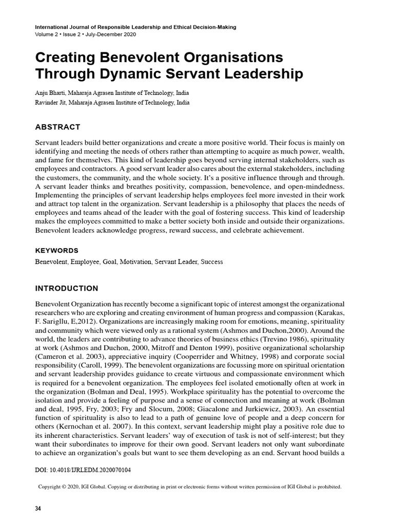 Creating Benevolent Organisati | PDF | Servant Leadership | Leadership
