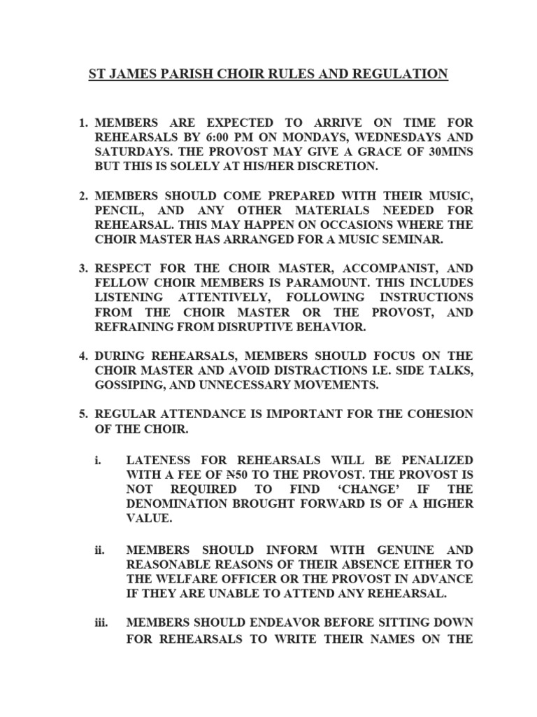 ST James Parish Choir Rules and Regulation | PDF