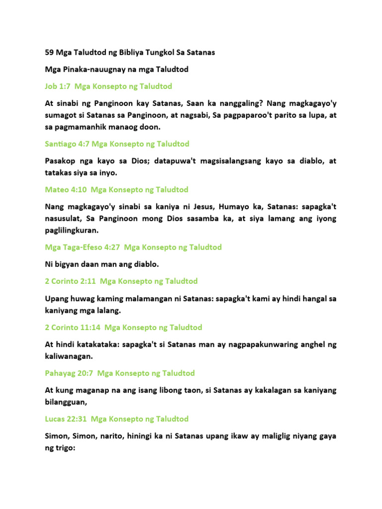 59 Mga Taludtod NG Bibliya Tungkol Sa Satanas | PDF