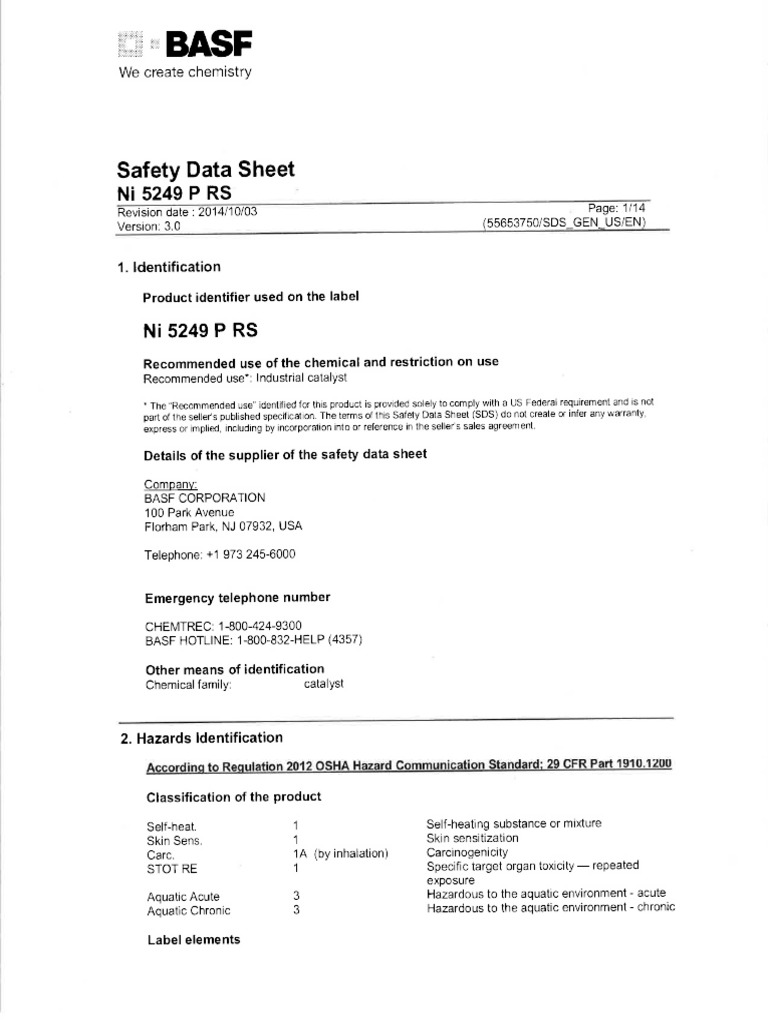 SDS - Nickel Catalyst | PDF