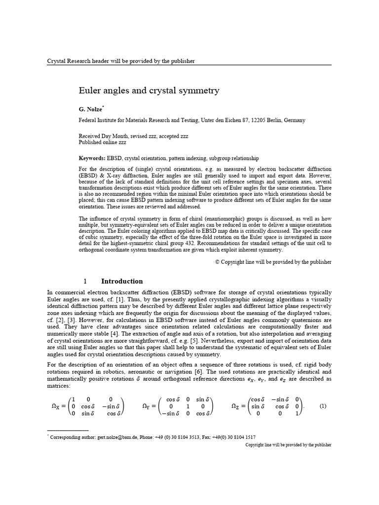 Eulerangles Paper | PDF | Crystal Structure | Euclidean Vector