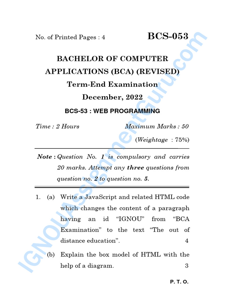 Web Programming Exam Guide BCA 2022 | PDF | World Wide Web | Internet & Web