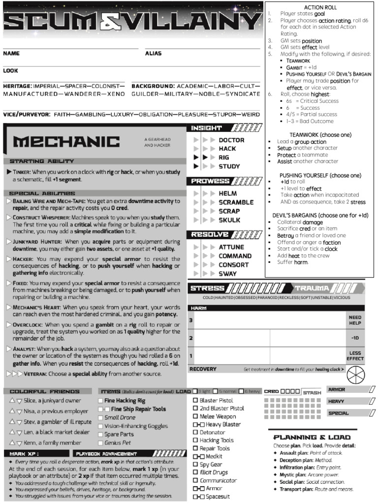 Scum & Villainy Character Sheets, Revised | PDF | Security Hacker | Ammunition