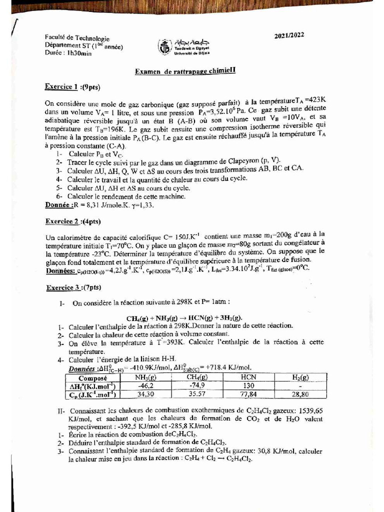 Corrigé Examen Rattrapage Chimie 2 - 21-22 - Compressed | PDF