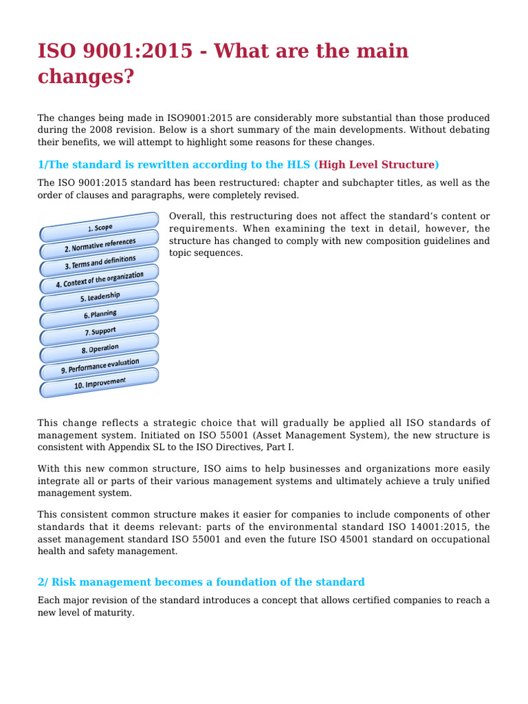 Iso 9001 2015 What Are The Main Changes Pdf Iso 9000 Risk