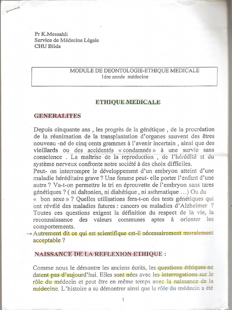 Med Deonto-Ethique Medicale | PDF
