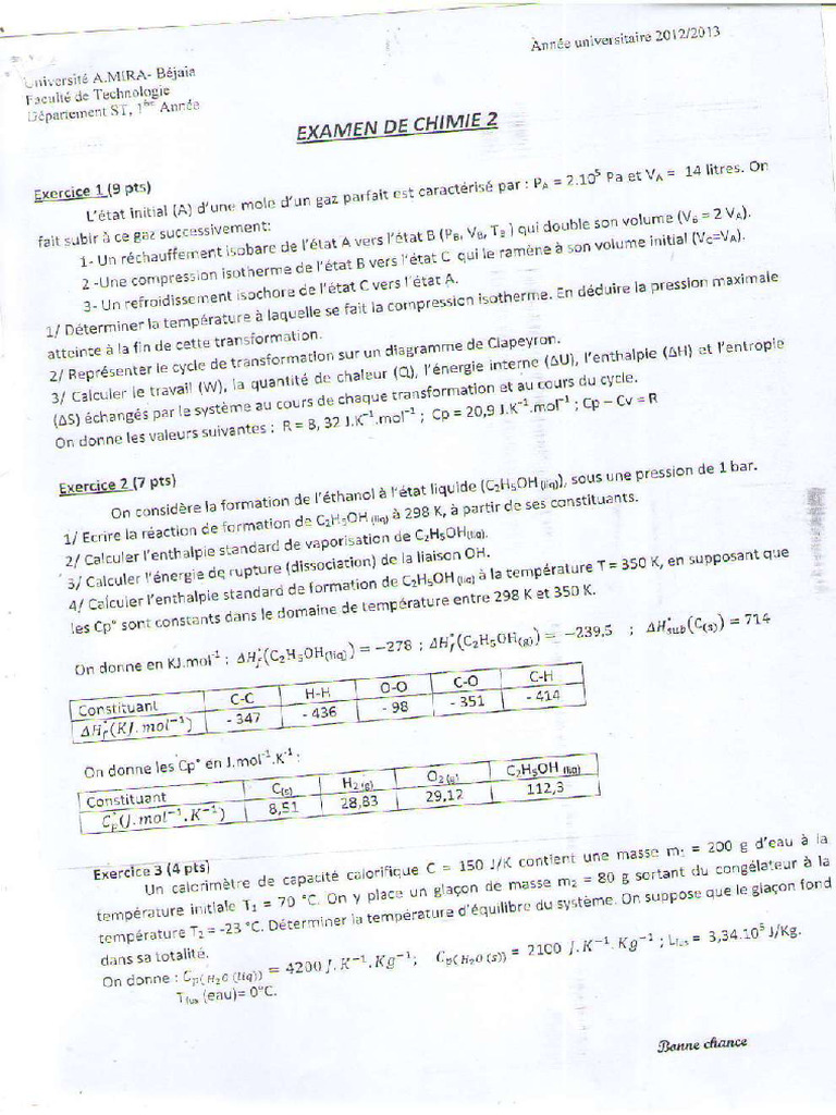 Sujet Et Corrigé Examen Chimie 2 - 2013 - Compressed | PDF