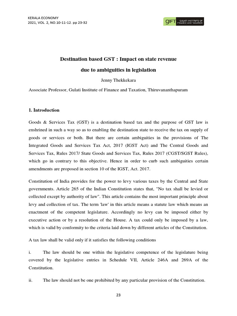 Destination Based GST1 | PDF | Taxes | Constitution