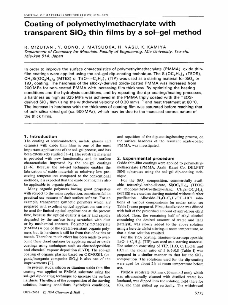 Coating of polymethylmethacrylate with | PDF | Poly(Methyl Methacrylate ...