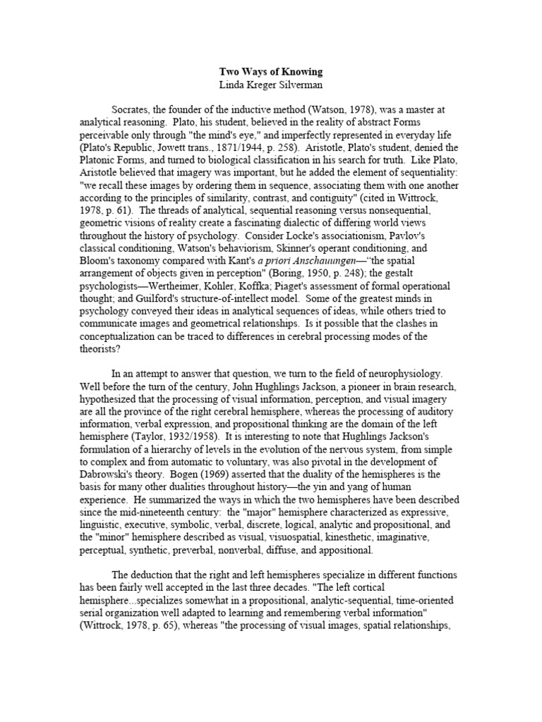 Two Ways of Know Linda Silverman | PDF | Intellectual Giftedness ...