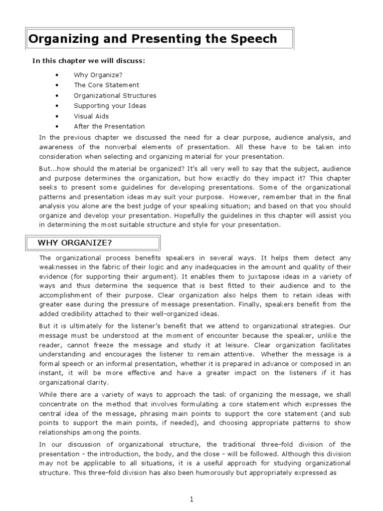 9 Organizing and Presenting The Speech | PDF | Public Speaking | Causality