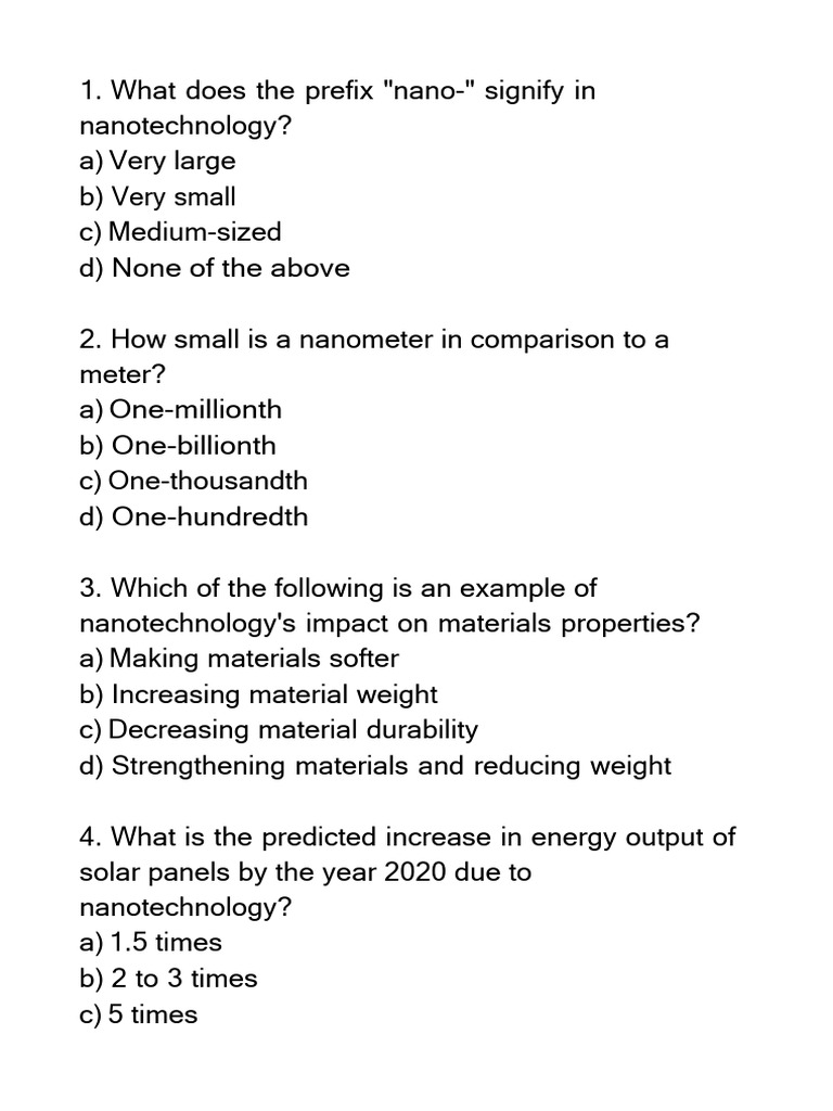 Questions For What Is Nanotechnology | PDF