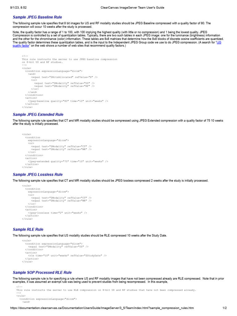 ClearCanvas ImageServer Team User's Guide Reglas de Compresion | PDF | Data Compression ...