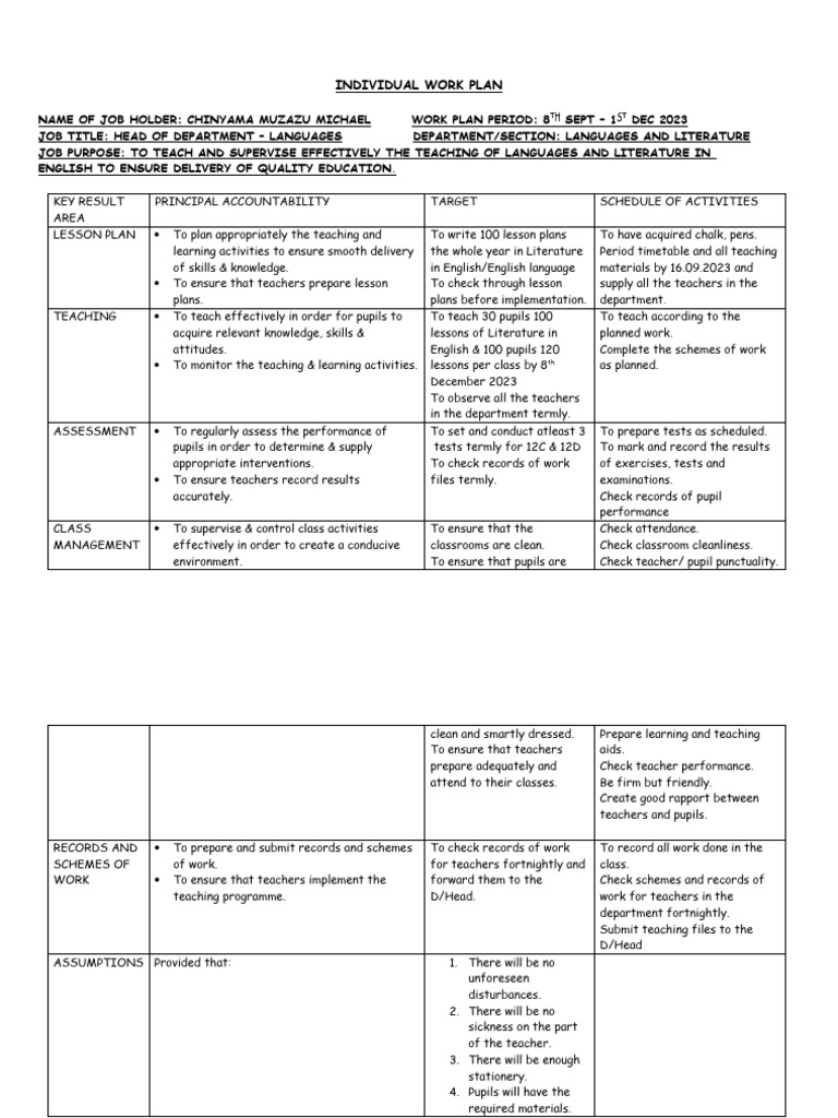 2023 Individual Workplan | PDF | Teachers | Education Theory
