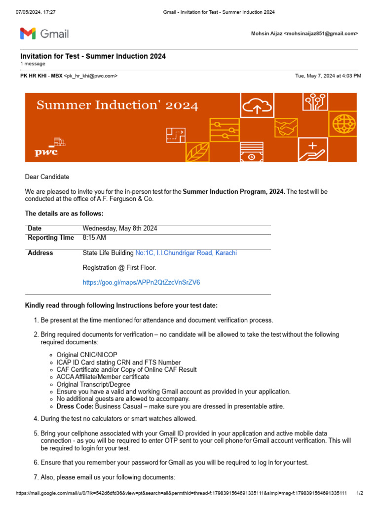 Summer Induction Test Invitation 2024 | PDF | Gmail | Cyberspace