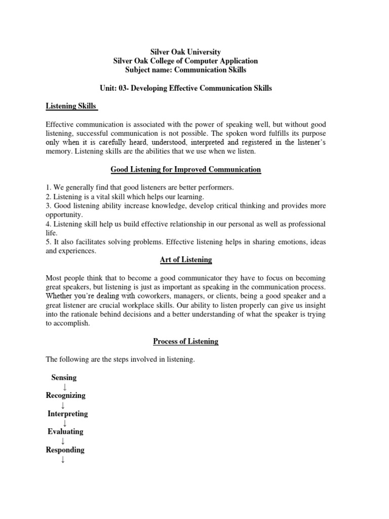 Communication Skills Unit 3 | PDF | Thought | Speed Reading