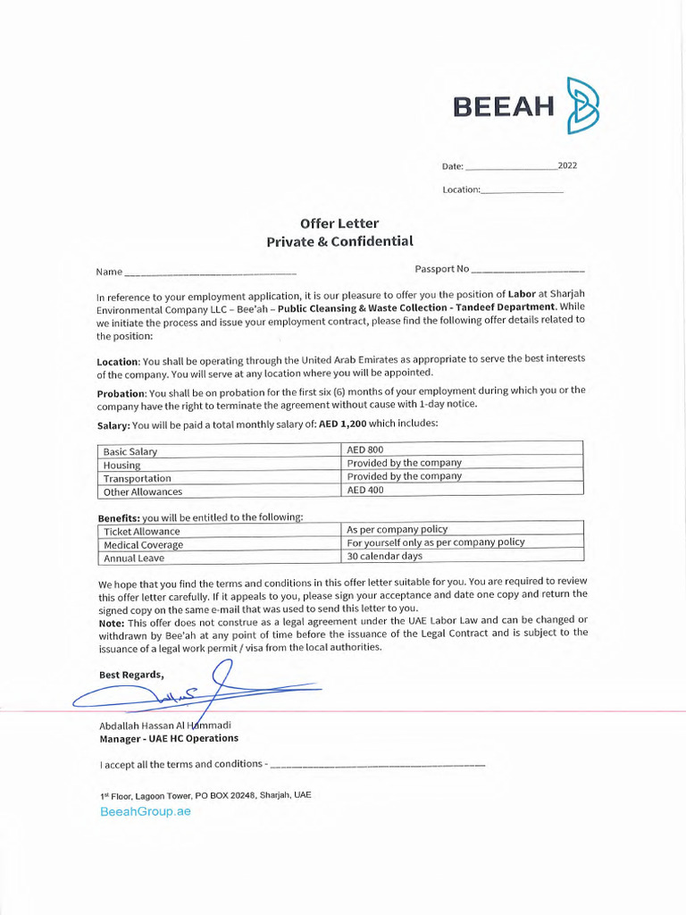 Offer Letter Template-1200-Tandeef | PDF