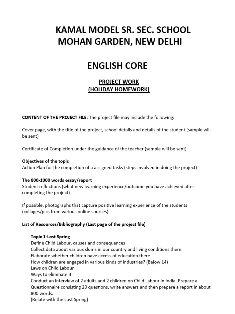 English Project Holiday Homework Xii Class | PDF | Nature