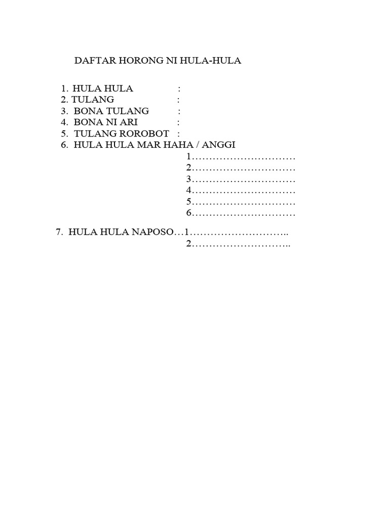 Daftar Horong Ni Hula Hula | PDF