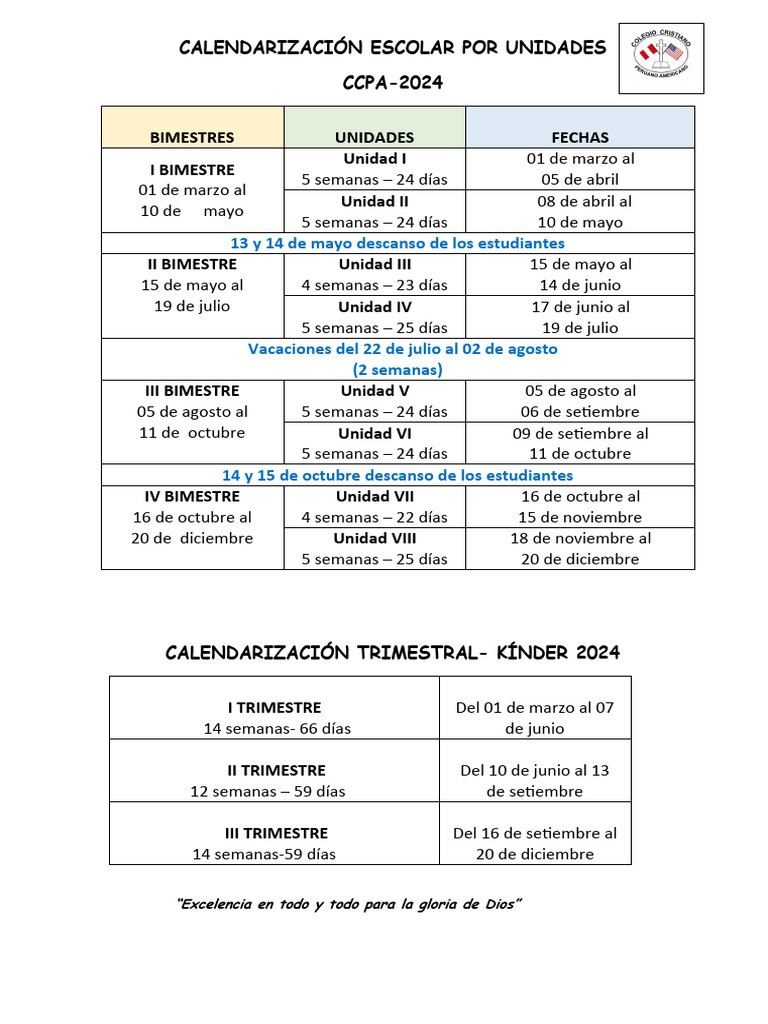 Calendarización Escolar Por Unidades-2024 | PDF | Observancias