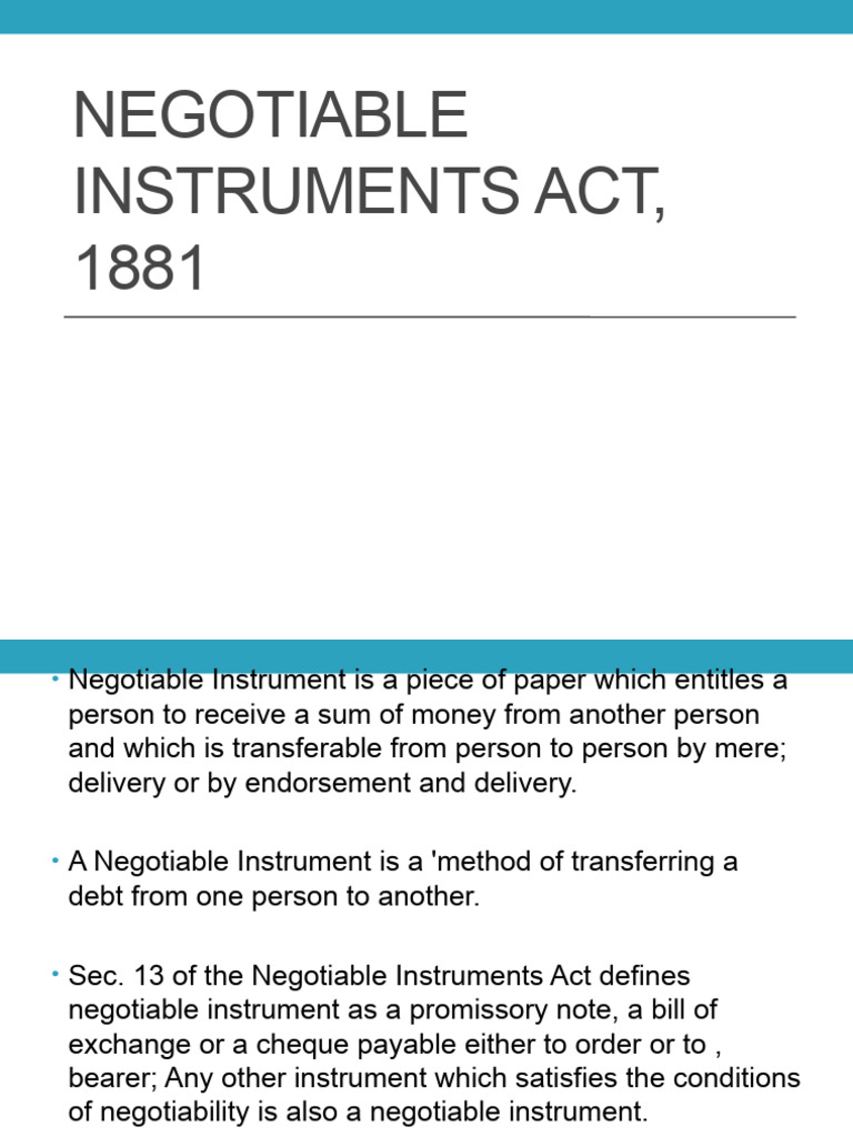 Negotiable Instruments Act, 1881 | PDF | Negotiable Instrument | Justice