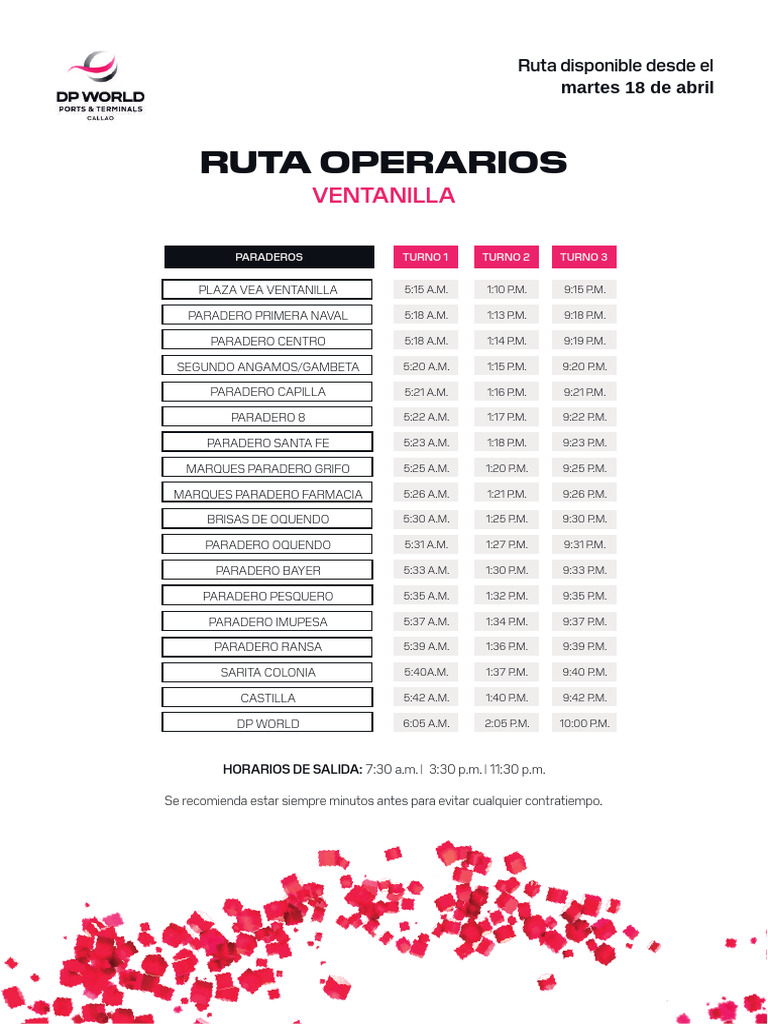 Horarios y Paraderos de Rutas de Transporte DP World | PDF