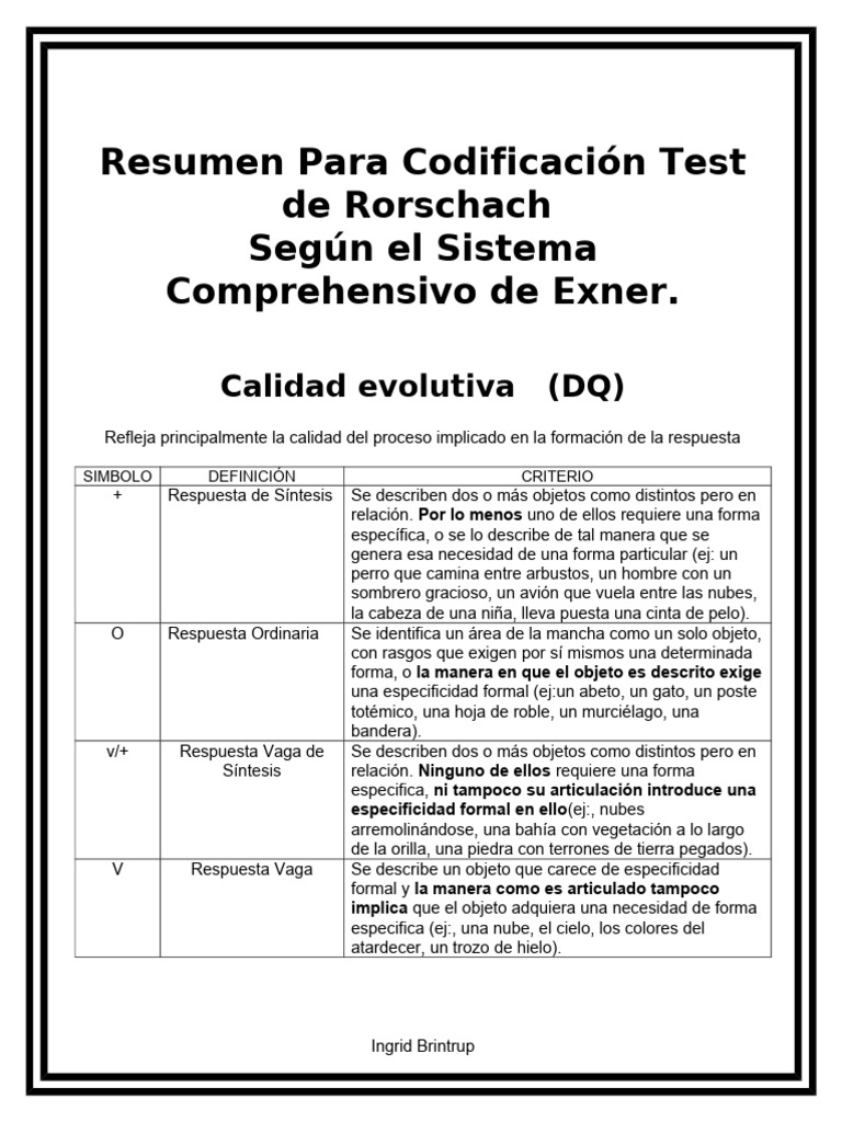Codificaciones Rorschach Exner | PDF | Color | Espejo