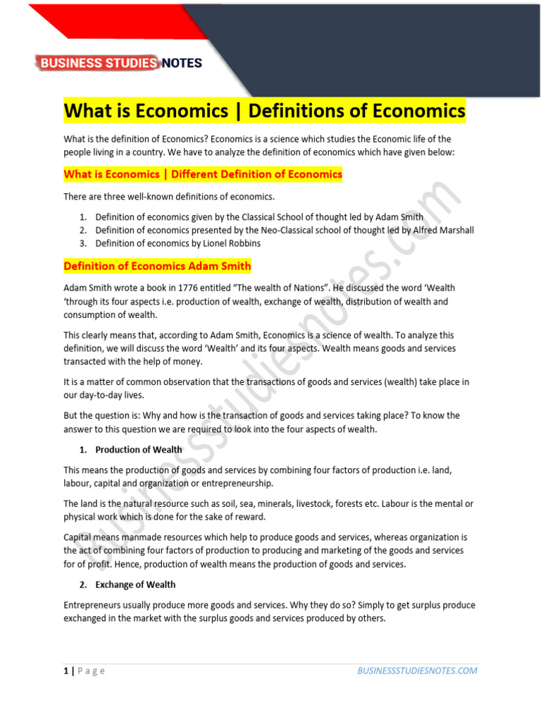 What Is Economics Definitions of Economics | PDF | Economics | Wealth