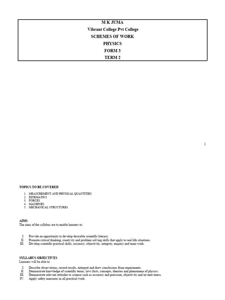 Physics F3 Scheme Term2 2022 | PDF | Acceleration | Force Physics F3 Scheme Term2 2022 | PDF | Acceleration | Force
