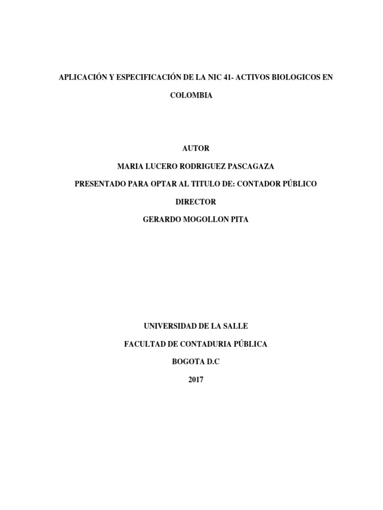 Aplicación y Especificación de La NIC 41 - Activos Biológicos en | PDF ...