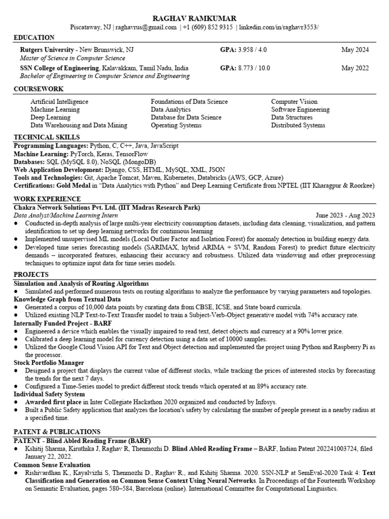 Raghav Ramkumar CV 060424 | PDF | Machine Learning | Deep Learning