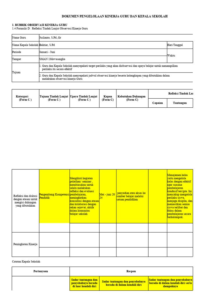 Format Observasi Guru | PDF | Karier & Perkembangan